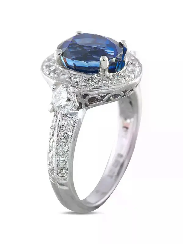 LB EXCLUSIVE Platinum Diamond And Sapphire Cocktail Ring - Silver