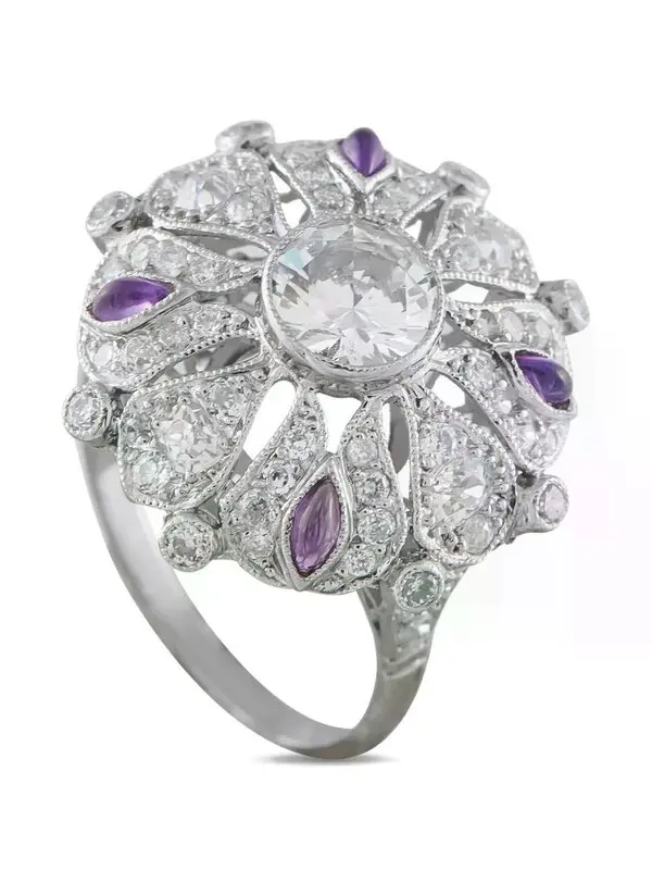 LB EXCLUSIVE Platinum Diamond And Amethyst Ring - Silver