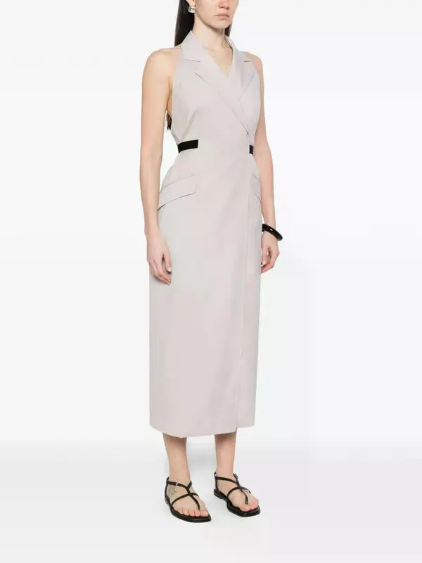 Max Mara Sleeveless Midi Wrap Dress With Contrast Trim - Neutrals