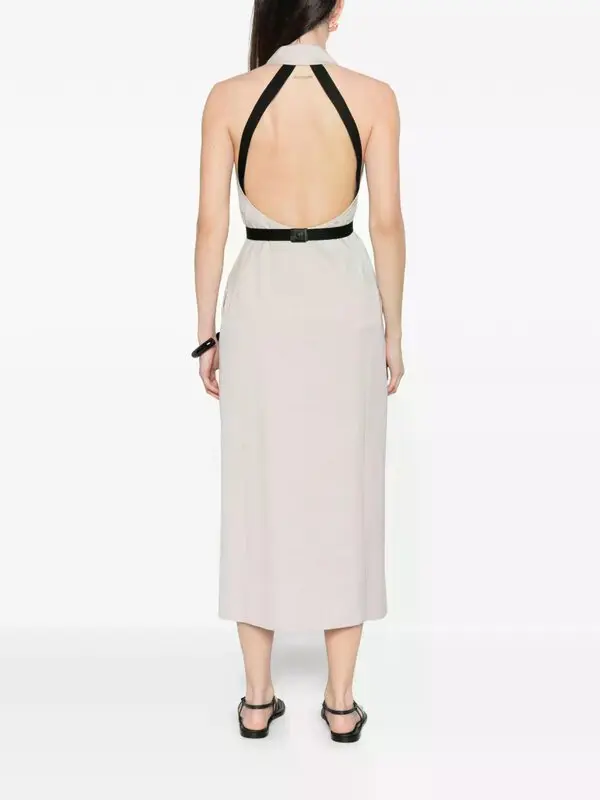 Max Mara Sleeveless Midi Wrap Dress With Contrast Trim - Neutrals