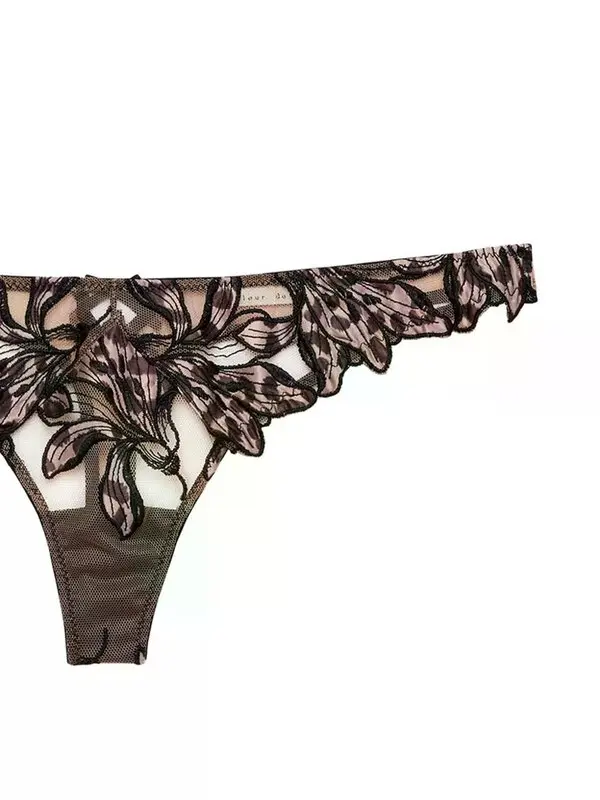 FLEUR DU MAL Lily Embroidery Thong - Neutrals