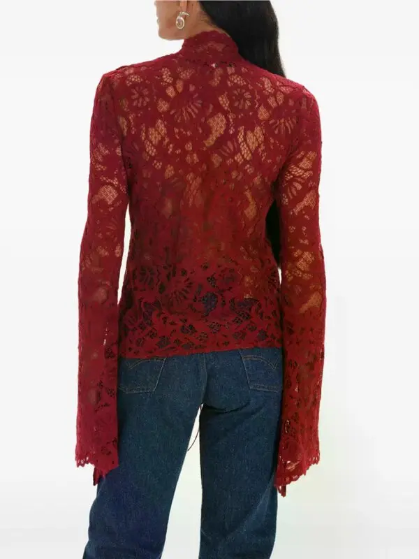 MANURI High Neck Floral Lace Blouse - Red