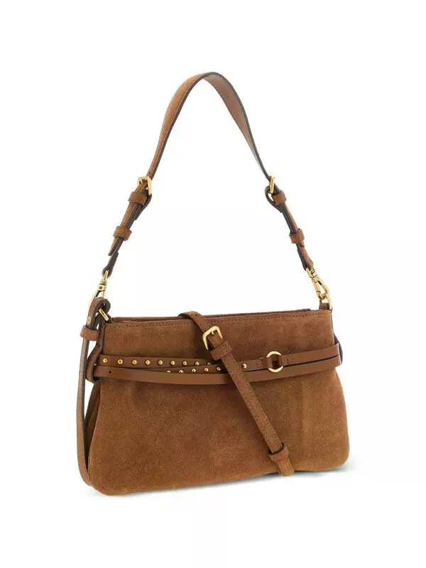Pinko Studded-belt Suede Shoulder Bag - Brown