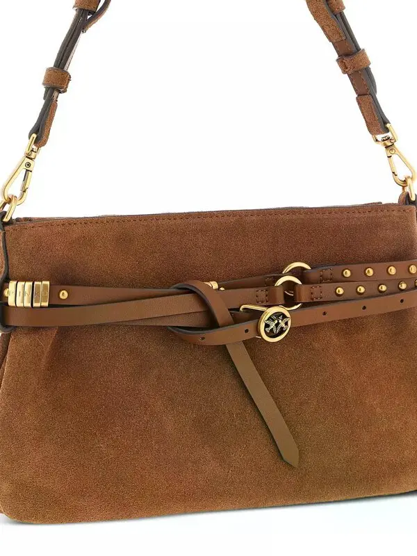 Pinko Studded-belt Suede Shoulder Bag - Brown