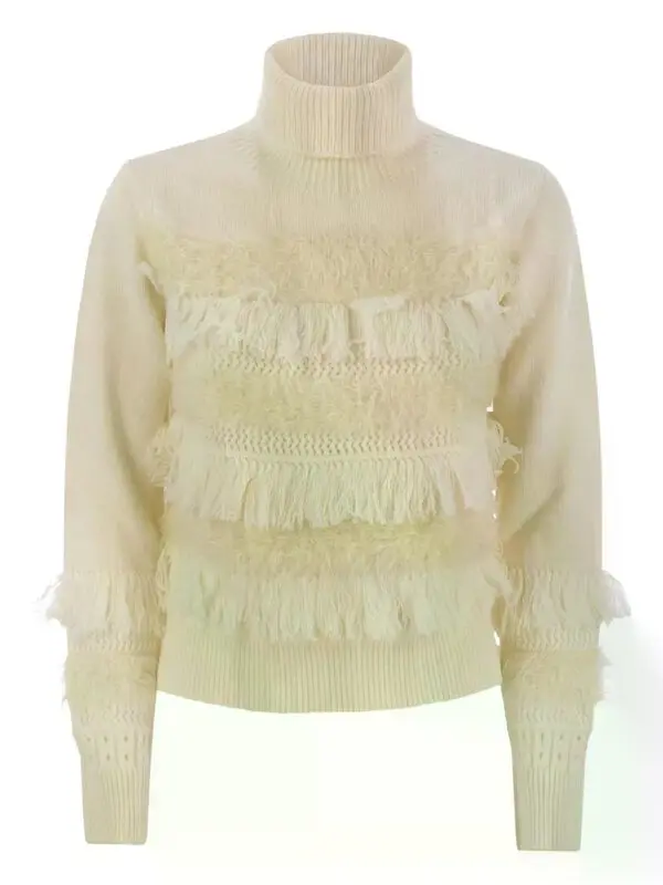 VANISE Cream Fringed Turtleneck Sweater - Neutrals