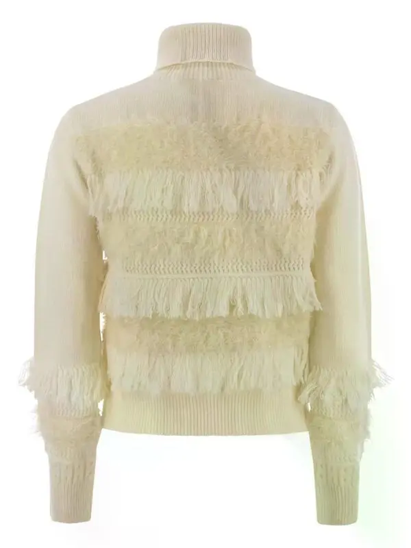 VANISE Cream Fringed Turtleneck Sweater