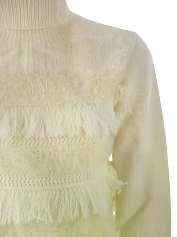 VANISE Cream Fringed Turtleneck Sweater