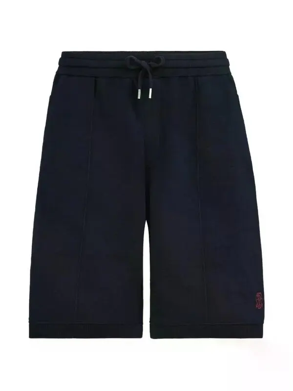 Brunello Cucinelli Cotton And Silk French-terry Double-knit Bermuda Shorts With Logo - Blue