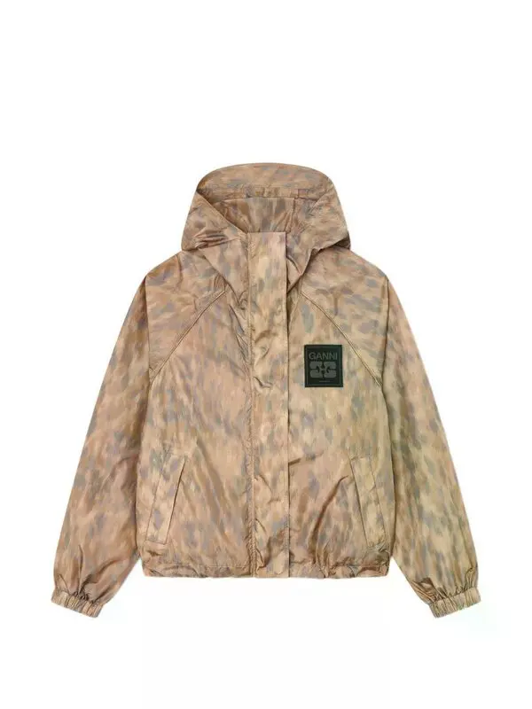 GANNI Logo Patch Bomber Jacket With Drawstring Hem - Neutrals