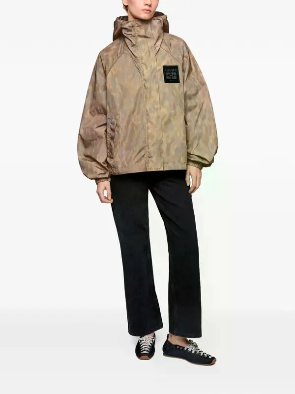 GANNI Printed Nylon Hooded Jacket - Neutrals