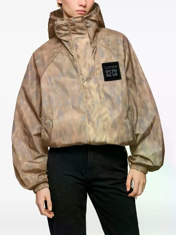 GANNI Printed Nylon Hooded Jacket - Neutrals