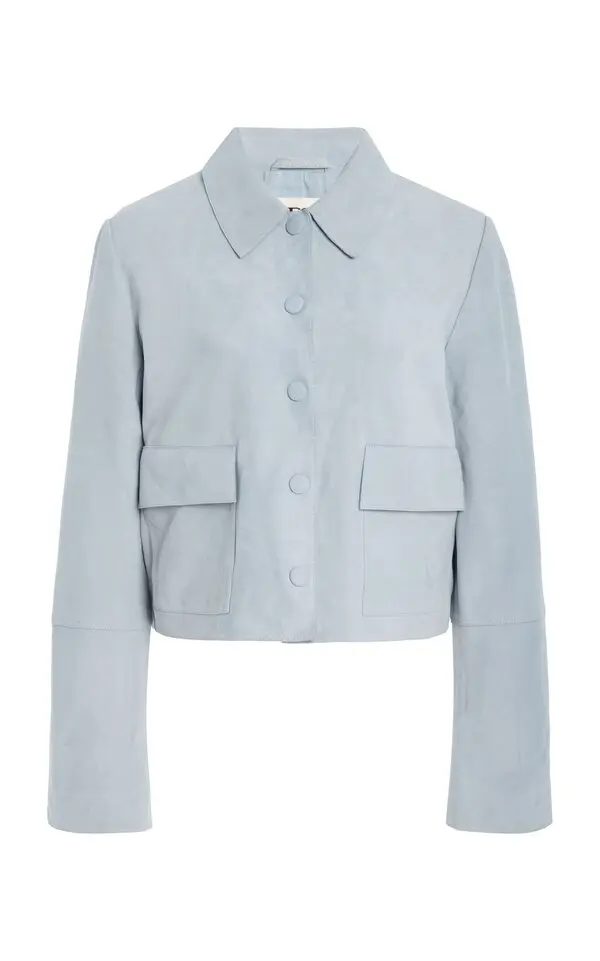 BY MALENE BIRGER Annie Cropped Suede Jacket - Light Blue