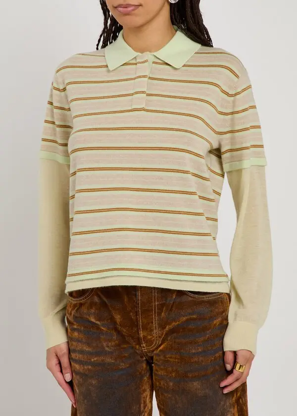Guest In Residence Layered Striped Cashmere Rugby Jumper - Yellow