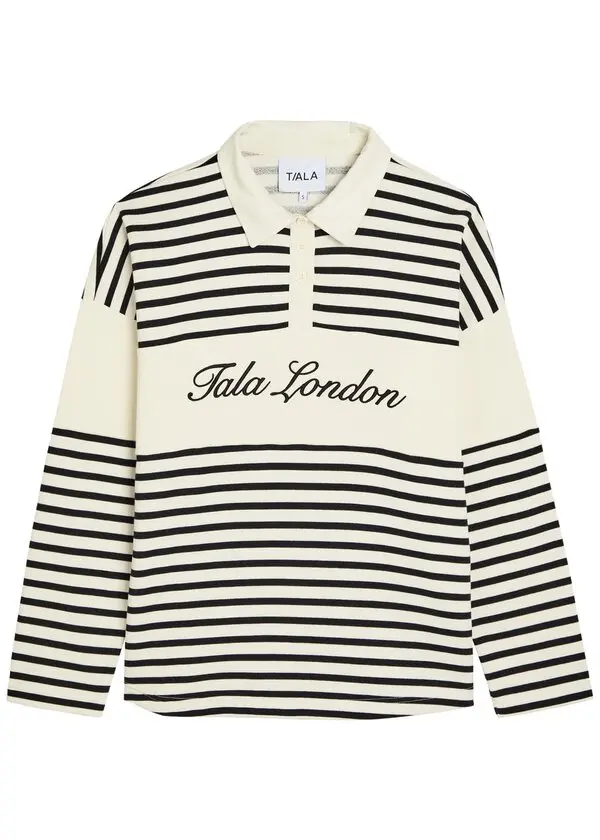 TALA Rugby Striped Cotton-blend Polo Jumper - Ivory