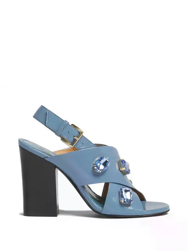 Marni Criss-cross Crystal Embellished Leather Block Heel Sandals - Blue