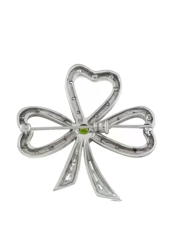LB EXCLUSIVE 18k White Gold Diamond And Demantoid Clover Brooch
