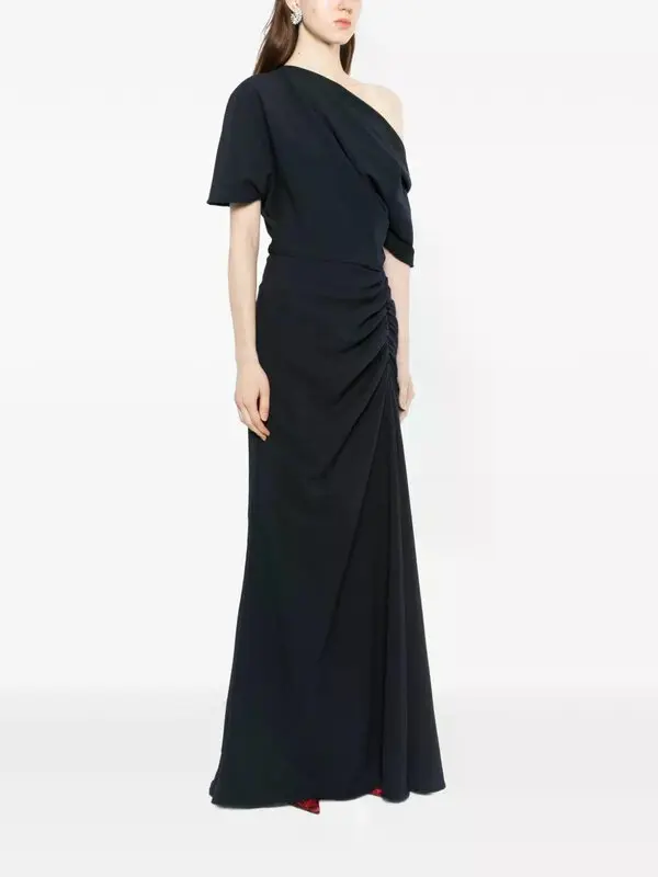 Amsale Pebble Crepe Slouch One-shoulder Maxi Dress