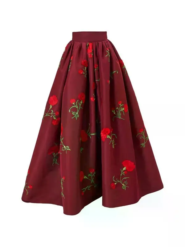 Carolina Herrera Embroidered Ball Skirt - Red