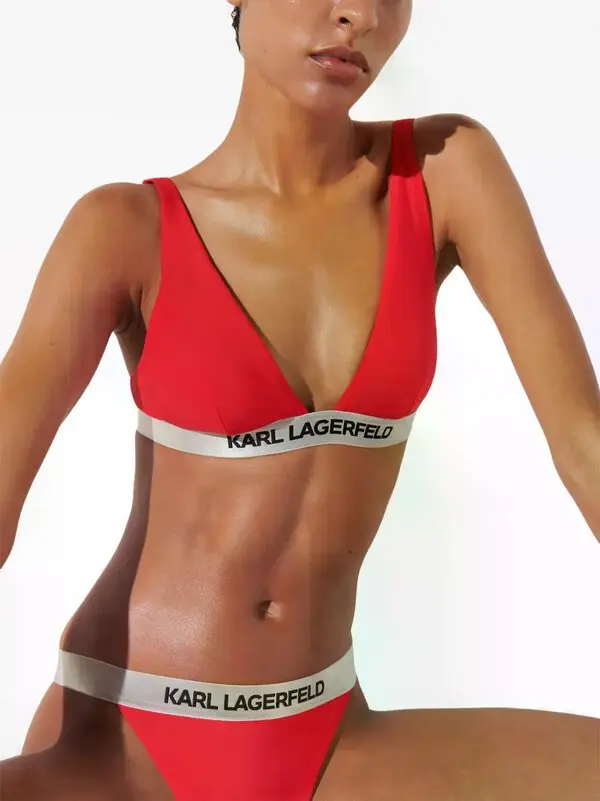 Karl Lagerfeld Logo Underband Triangle Bikini Top - Red
