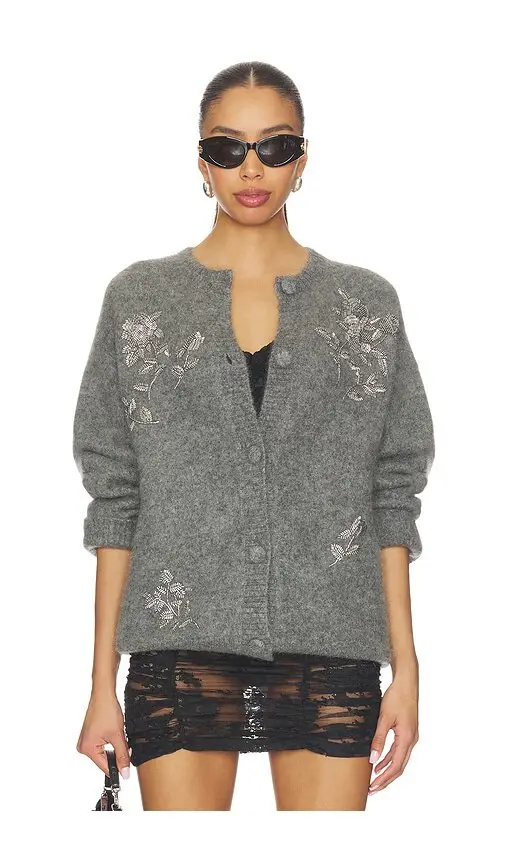 MARKGONG Beaded Mohair Knit Cardigan - Grey
