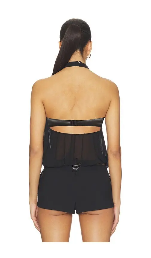 NIIHAI Halterneck Chiffon Top With Faux Leather Bralette