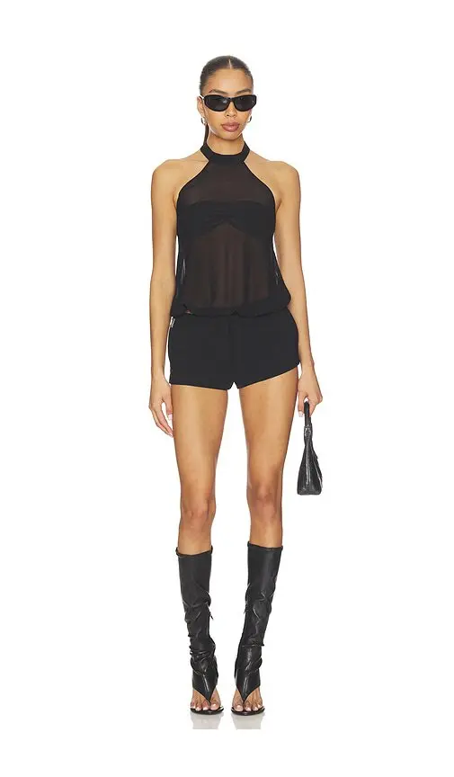 NIIHAI Halterneck Chiffon Top With Faux Leather Bralette