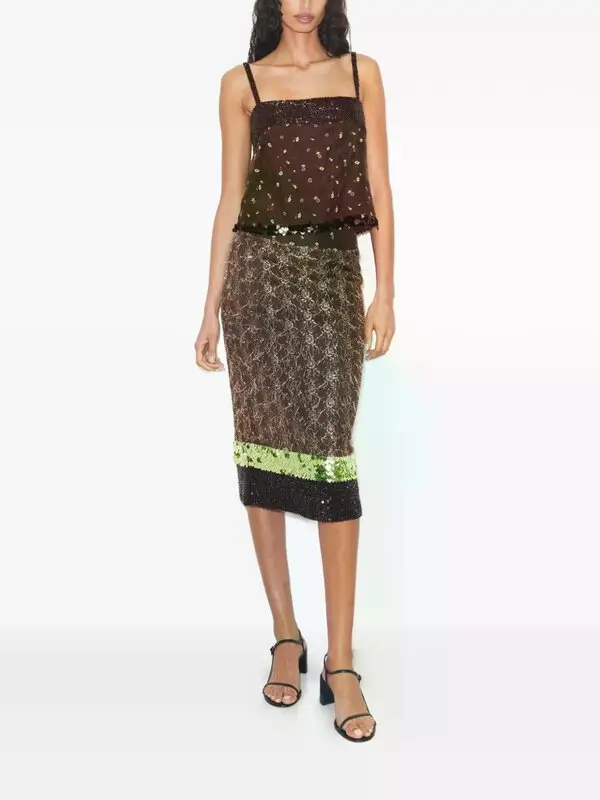 Tory Burch Embellished Lace Skirt - Brown