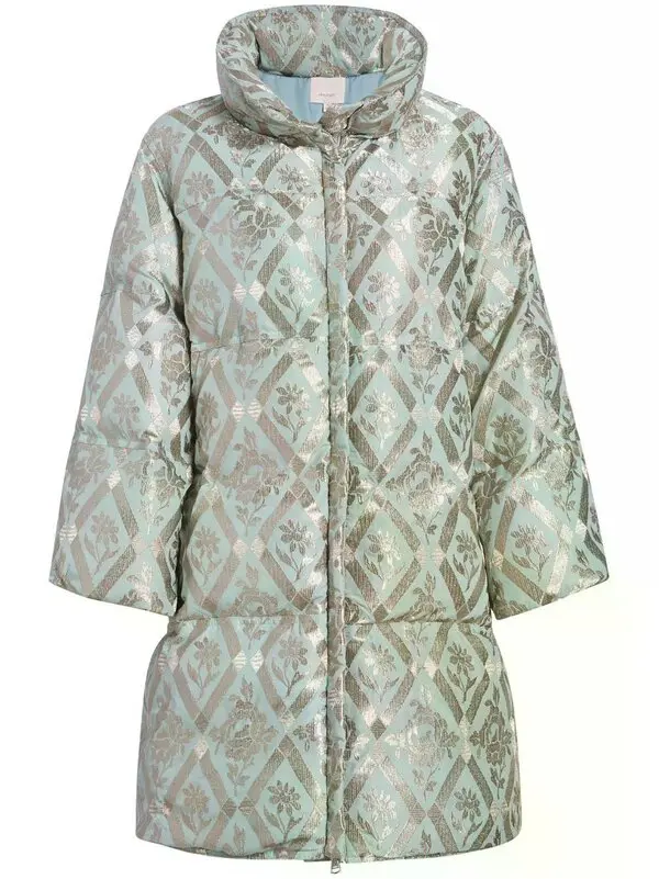 Cinq À Sept Padded Floral Print Funnel Neck Coat - Blue