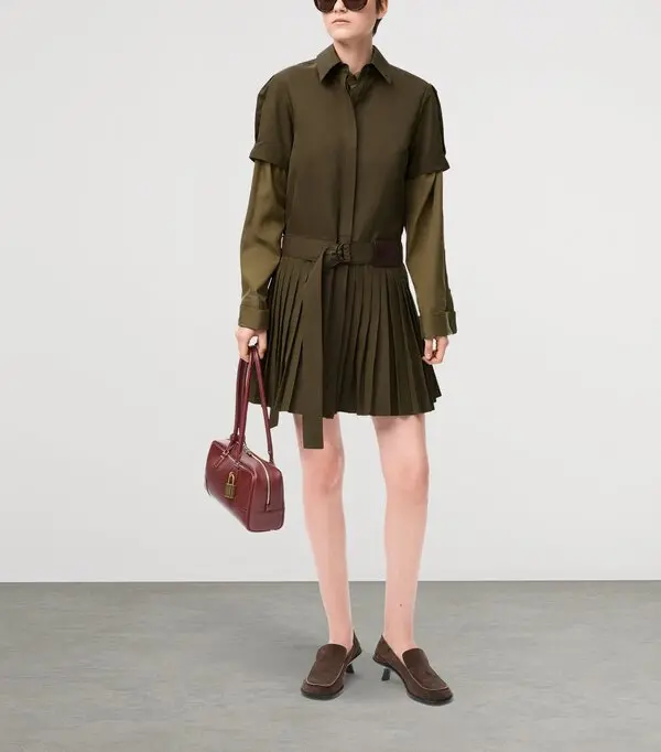 Loewe Belted Pleated Mini Dress - Green