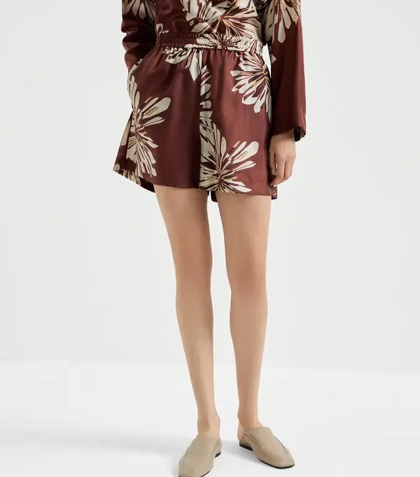 Brunello Cucinelli Silk Floral Pull-on Shorts - Red