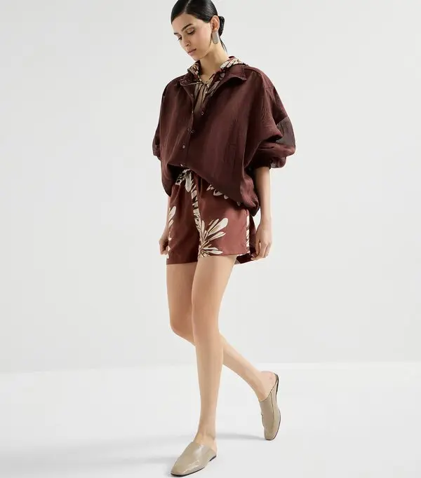 Brunello Cucinelli Silk Floral Pull-on Shorts - Red