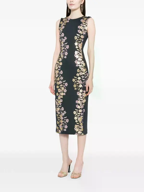 Cynthia Rowley Sleeveless Floral Print Midi Dress - Black