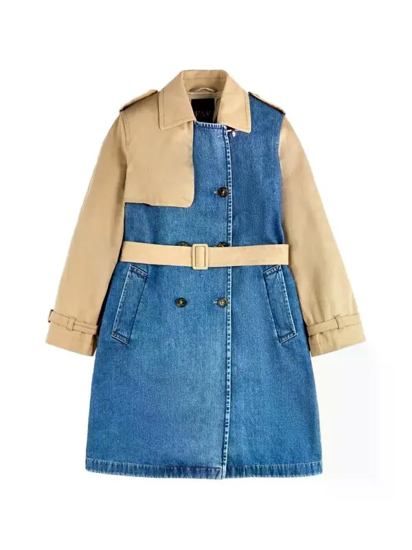 FAY Panelled-design Belted Coat - Blue