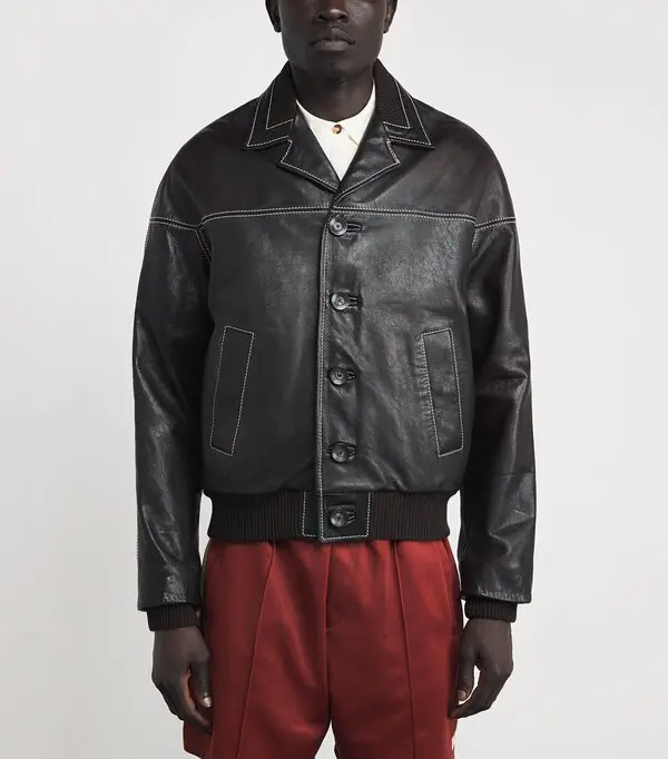WALES BONNER Topstitched Leather Jacket