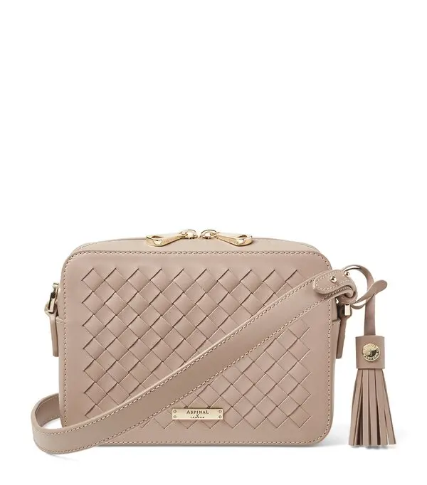 ASPINAL OF LONDON Leather Camera Cross-body Bag With Woven Detail