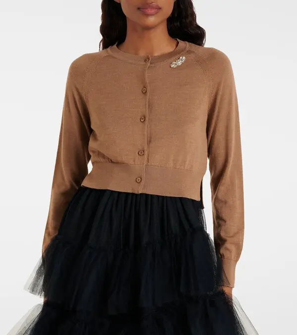 Simone Rocha Embellished Cropped Wool And Silk Cardigan