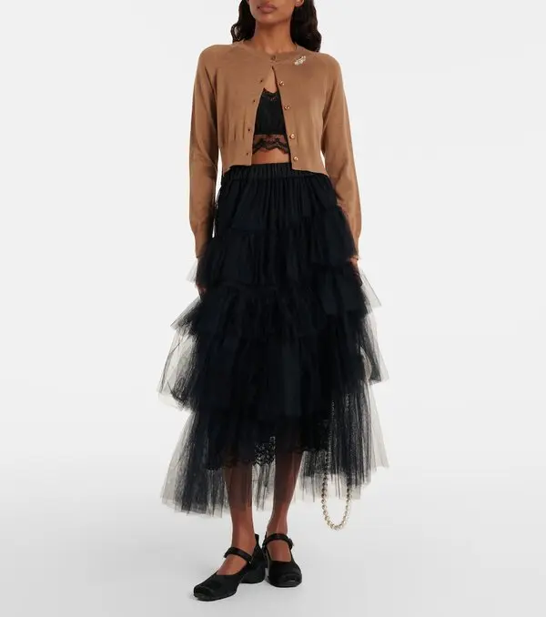 Simone Rocha Embellished Cropped Wool And Silk Cardigan