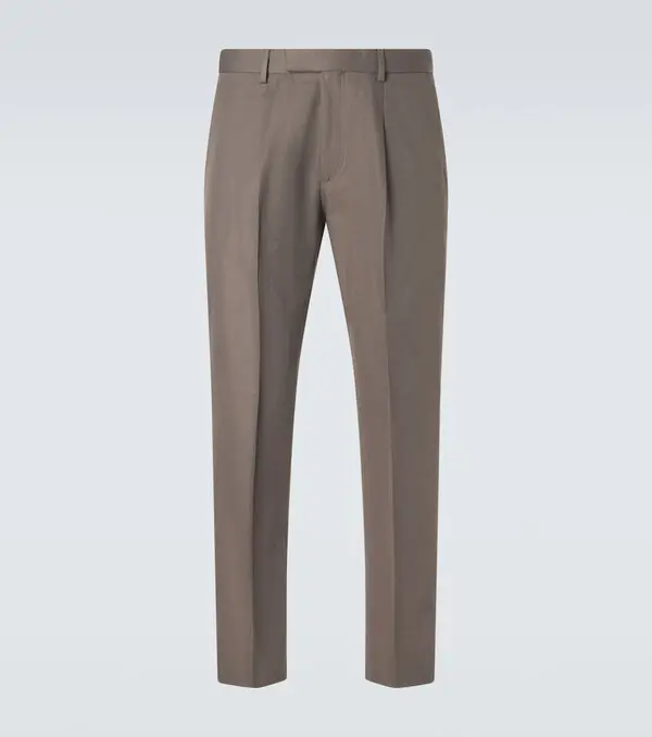Zegna Cotton And Linen Straight Leg Trousers - Brown