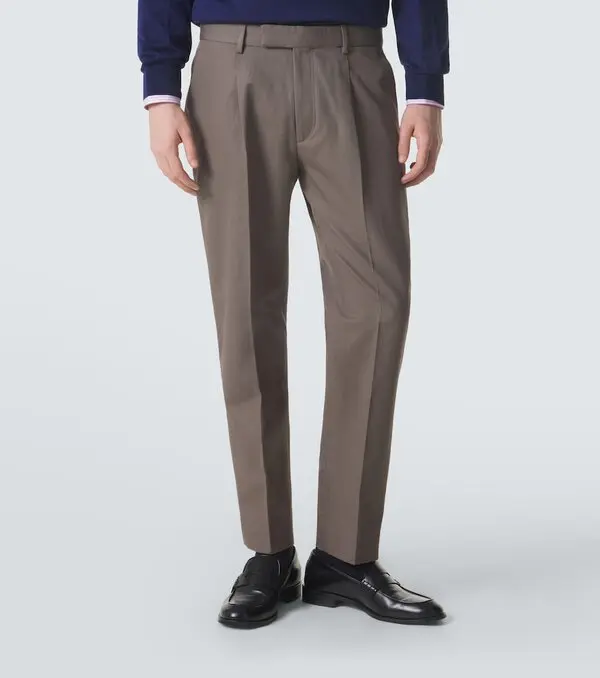 Zegna Cotton And Linen Straight Leg Trousers - Brown