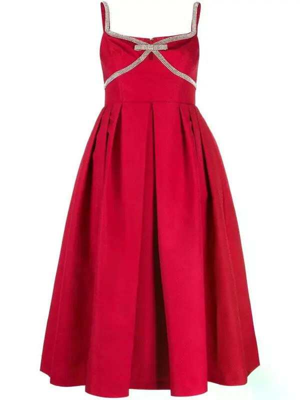 SELF-PORTRAIT Diamanté-trim Midi Dress - Red