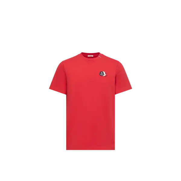 Moncler Embroidered Tricolor Logo Cotton T-shirt - Red