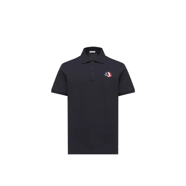 Moncler Logo Patch Cotton Piquet Polo Shirt - Blue