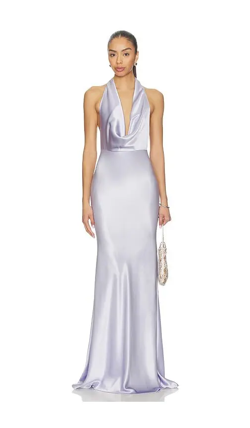 SAU LEE Halterneck Plunge Gown - Lavender