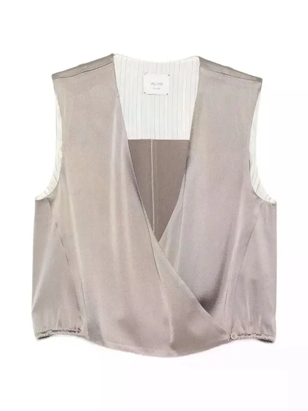 ALYSI Sleeveless Satin Wrap Top - Neutrals