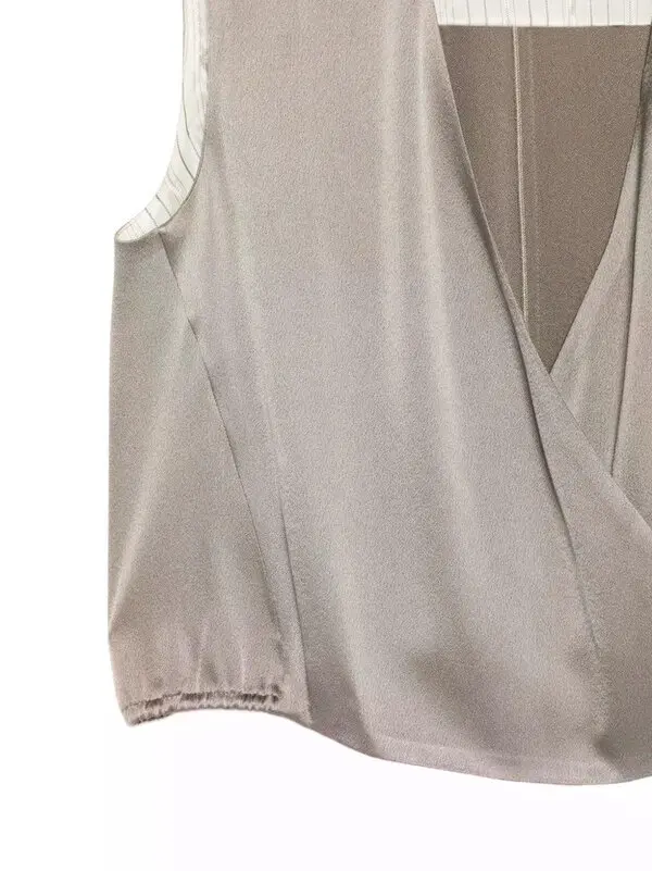 ALYSI Sleeveless Satin Wrap Top - Neutrals