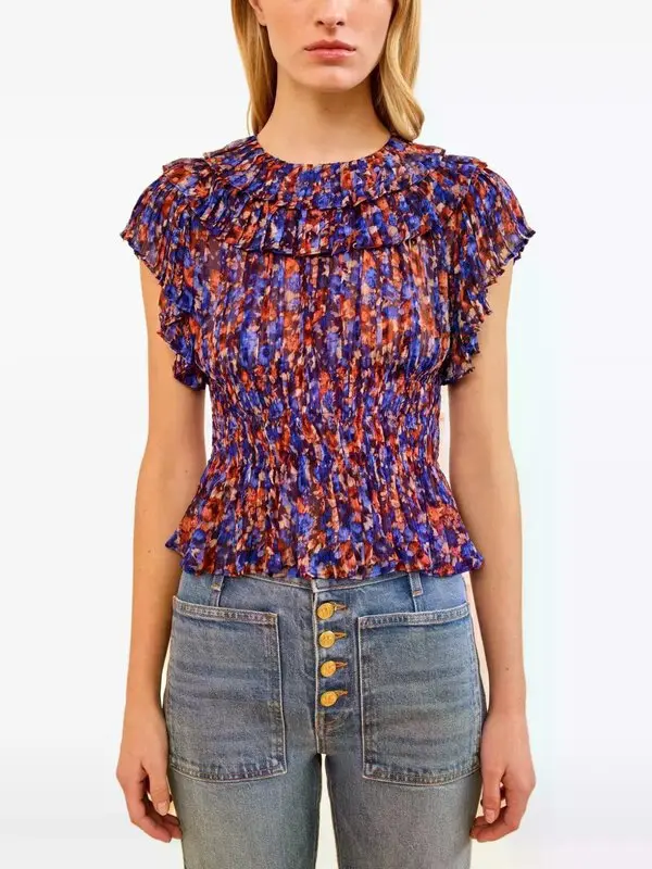 Ulla Johnson Athene Ruffled Silk Top - Blue