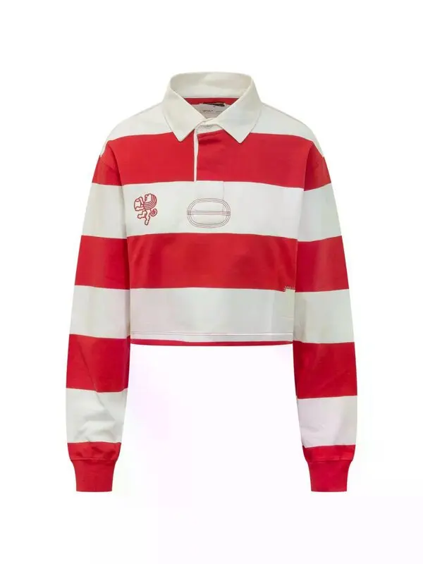 WOC Cropped Striped Long Sleeve Polo Shirt