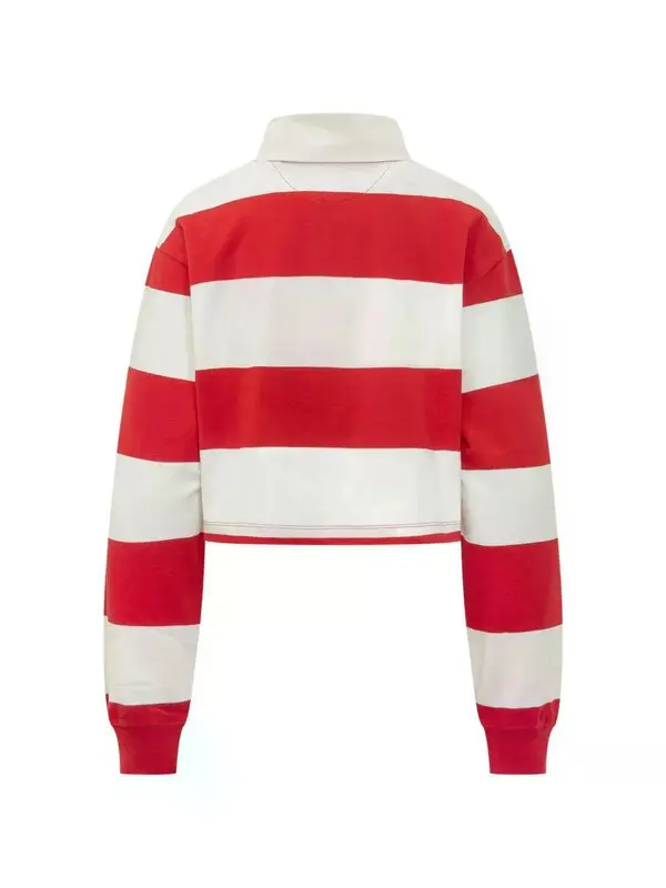 WOC Cropped Striped Long Sleeve Polo Shirt