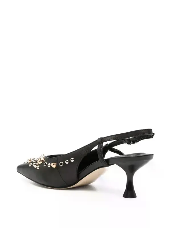 APEPAZZA Stud-embellished Leather Slingback Pumps - Black