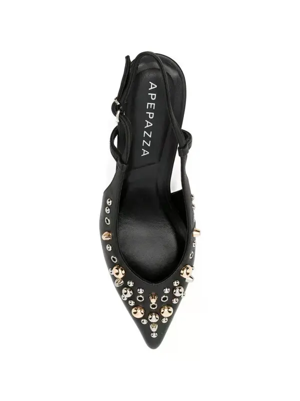 APEPAZZA Stud-embellished Leather Slingback Pumps - Black